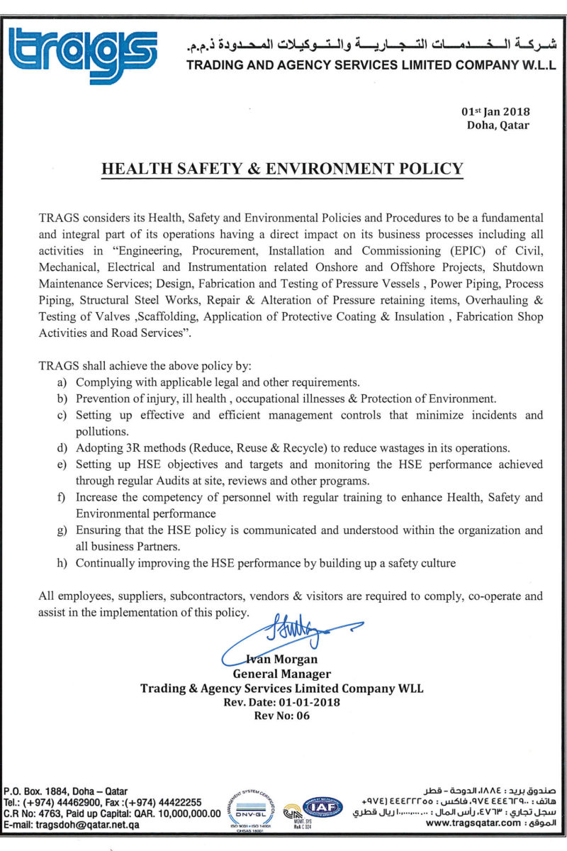 HSE Policy – TRAGS